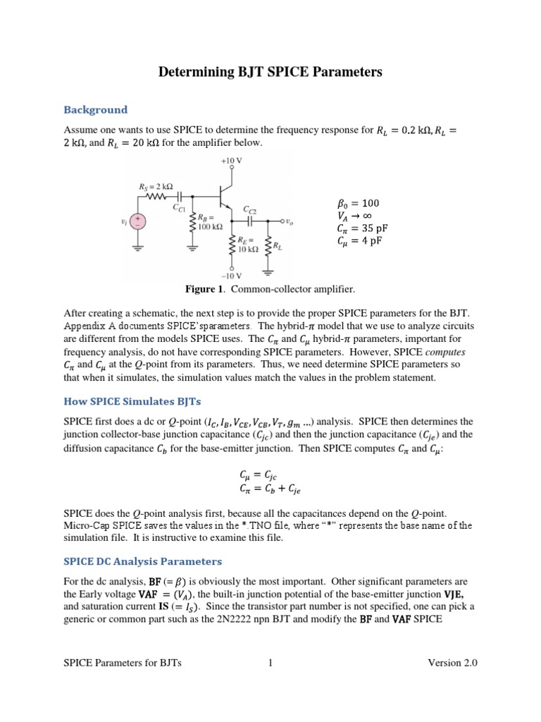 Spice BJT | PDF | Bipolar Junction Transistor | Spice