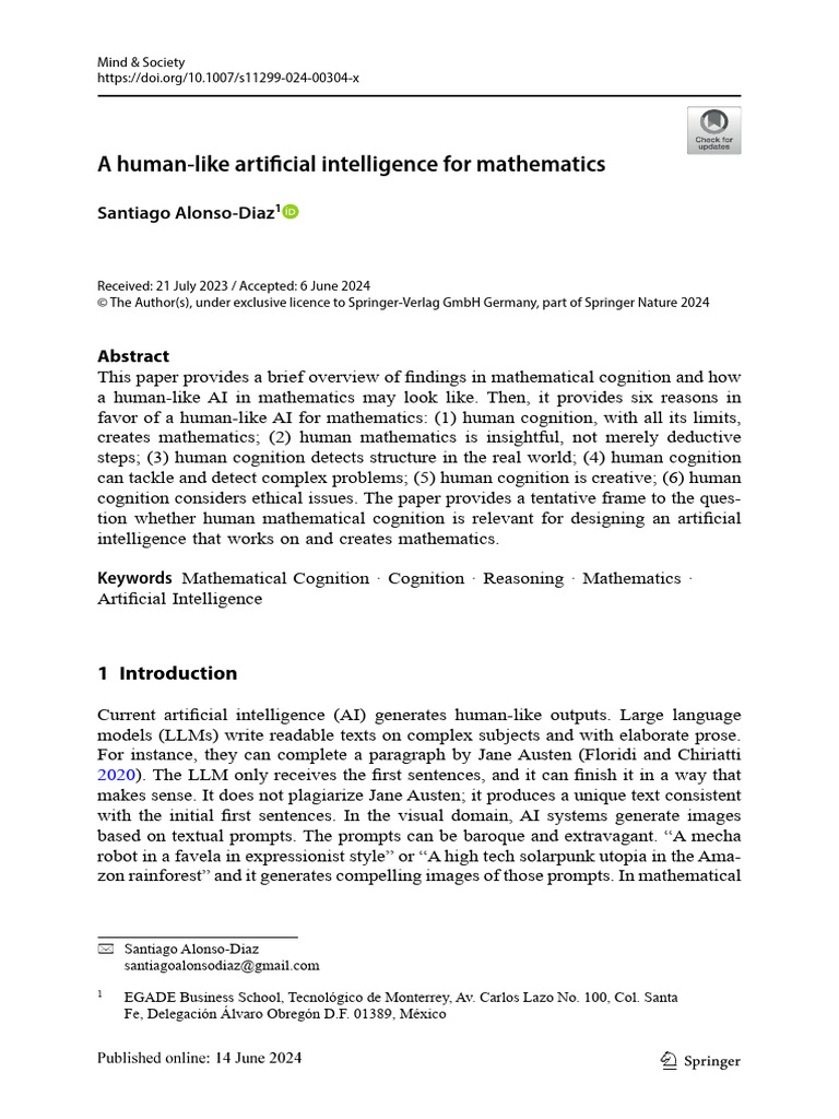A Human-Like Artificial Intelligence For Mathematics | PDF | Artificial Intelligence ...