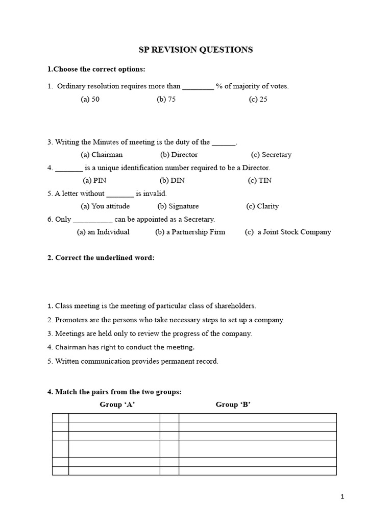 SP Revision Questions for Company Law | PDF | Articles Of Association ...