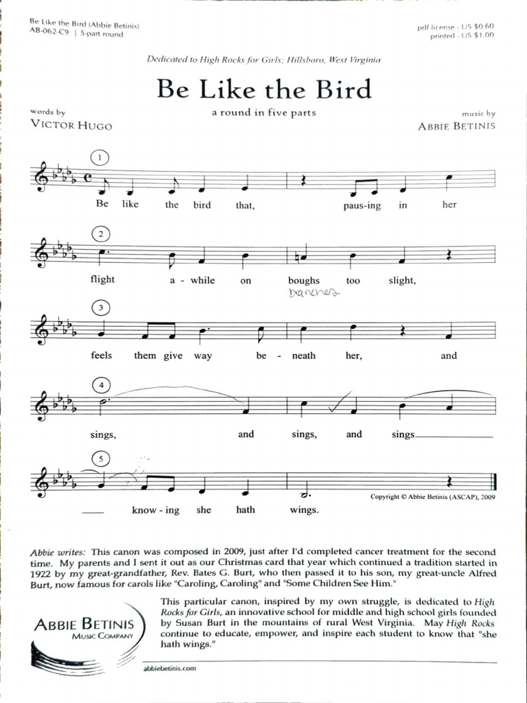Be Like the Bird: A Musical Canon | PDF