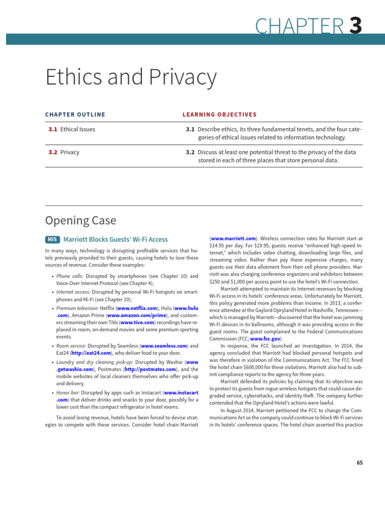Introduction To Information Systems 7th Australia ... - (Chapter 3 Ethics and Privacy) | PDF