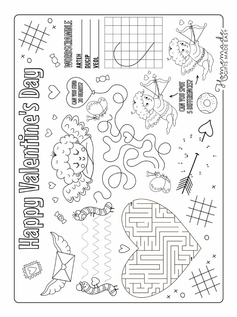 Valentines Day Coloring Pages Activity Sheet Maze Dot To Dot | PDF