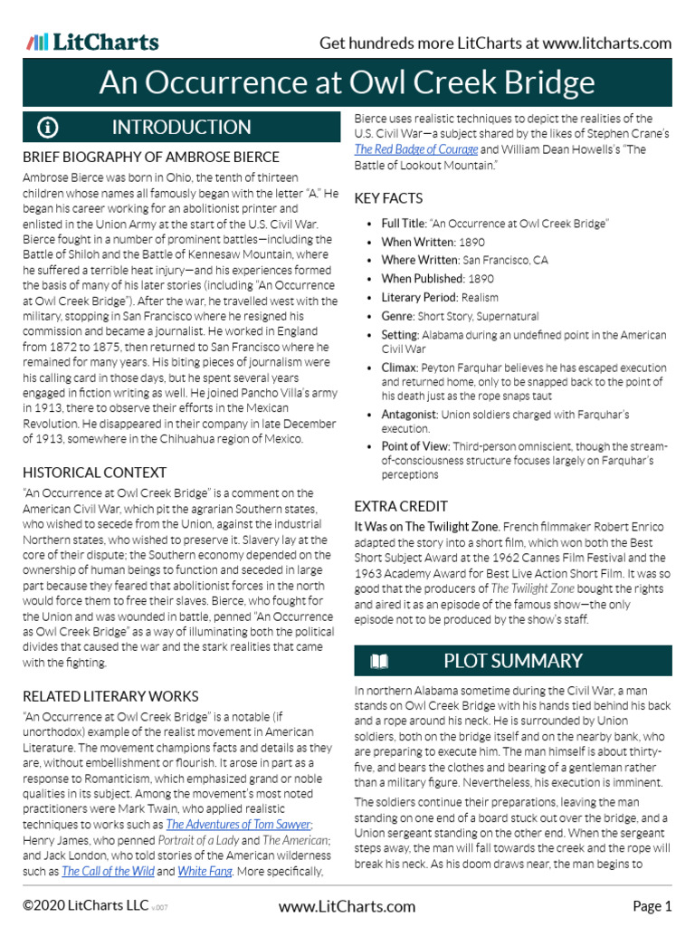 An Occurrence at Owl Creek Bridge LitChart | PDF | Ambrose Bierce