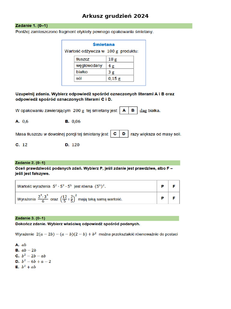 Arkusz Grudzień 2024 | PDF