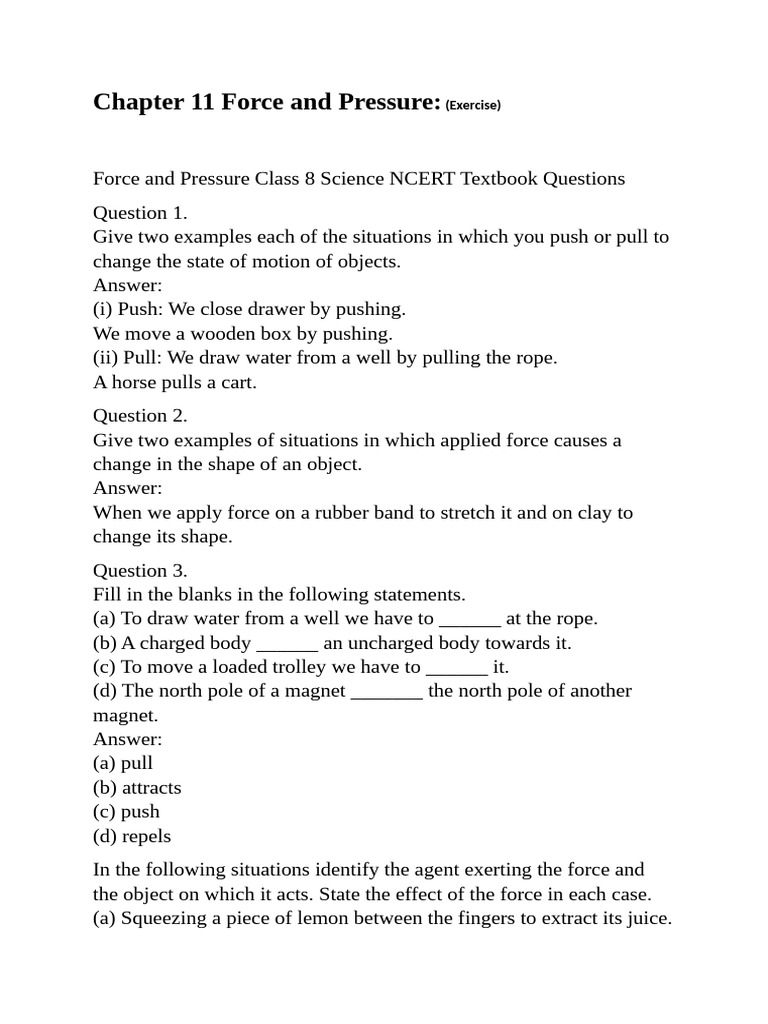 Chapter 11 Force and Pressure | PDF | Force | Electricity