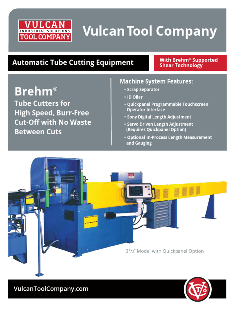 Tube Cutting Machine - Vulcan Brehm | PDF | Manufactured Goods | Mechanical Engineering