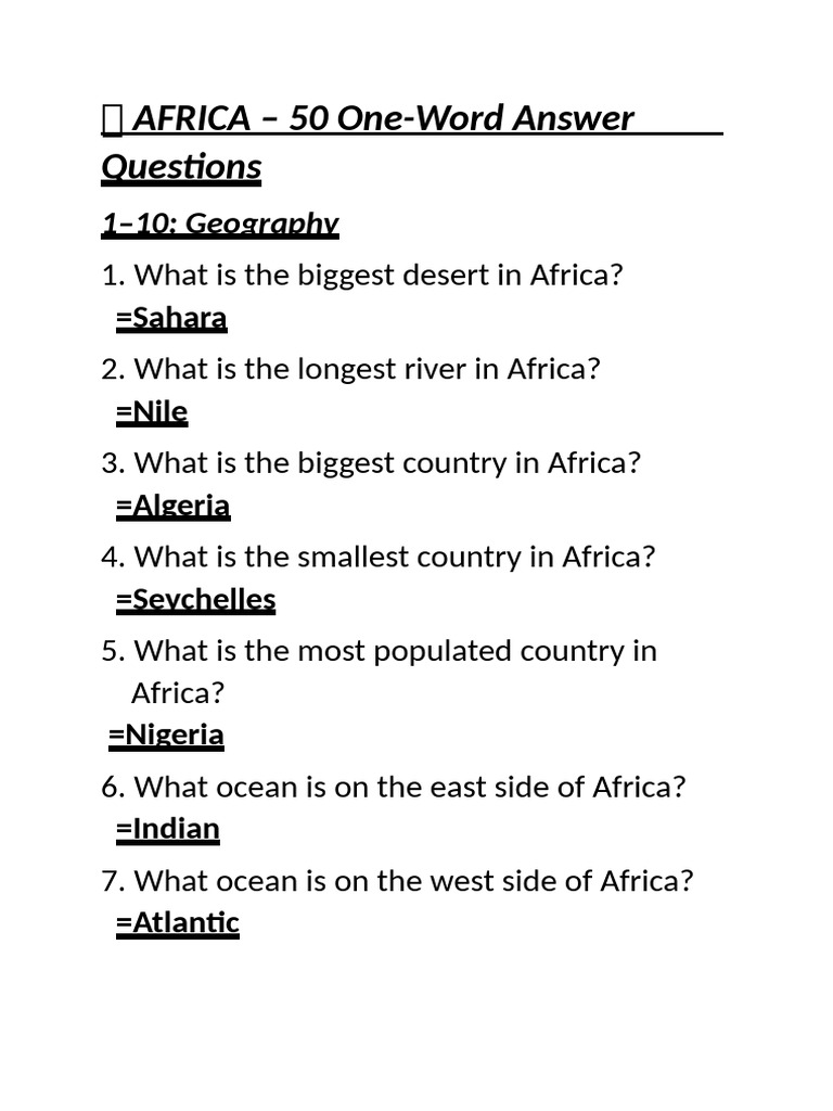 50 Questions and Answers About Africa | PDF | Africa