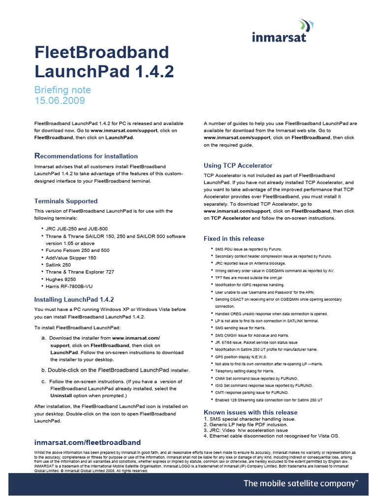FleetBroadband LaunchPad Version 1.4.2 - Briefing Note | PDF ...