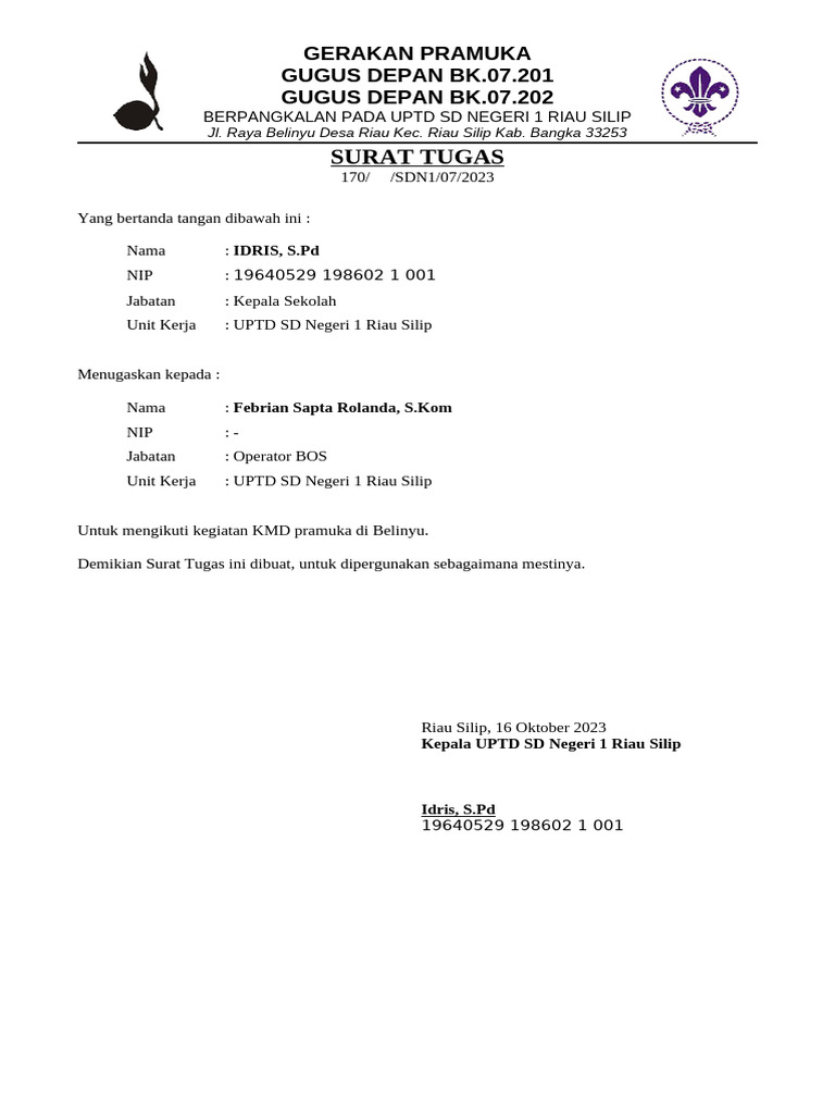 Surat Tugas Pramuka | PDF