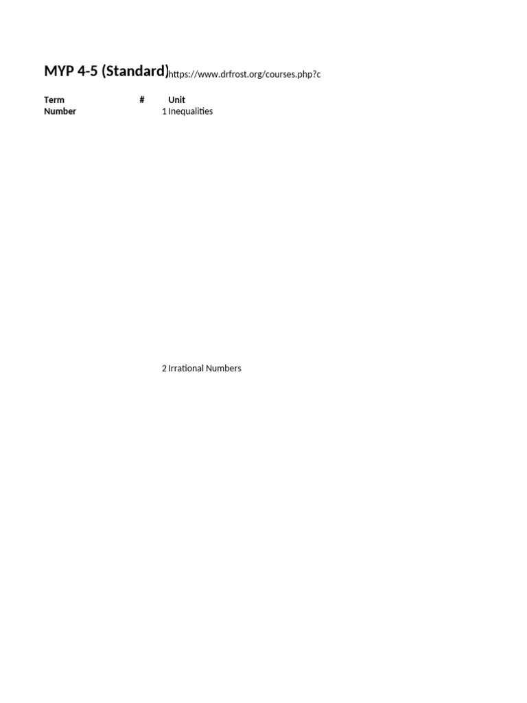 MYP 4-5 Topic Objectives | PDF | Quadratic Equation | Equations