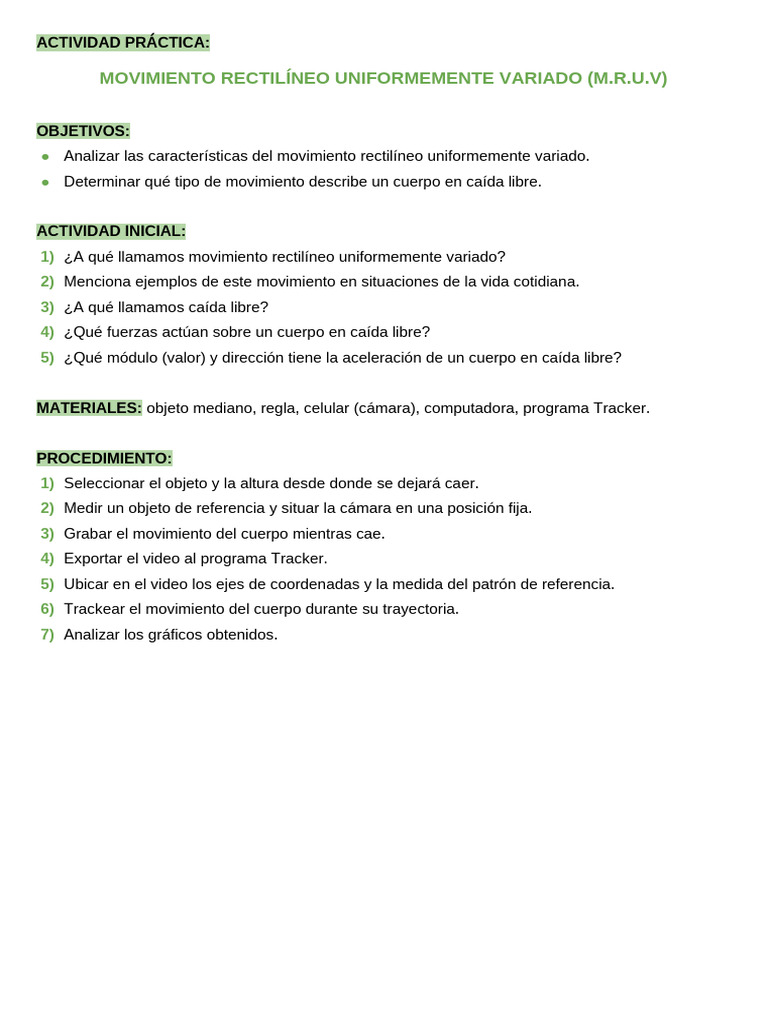 Actividad Práctica - Mruv | PDF