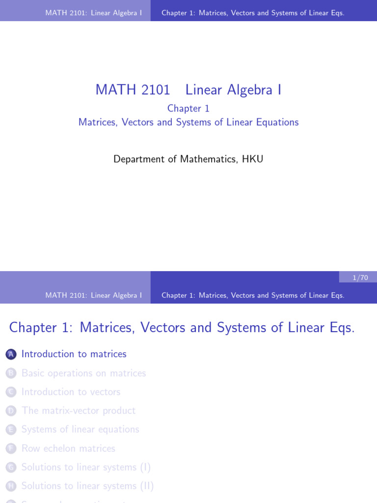 1. Matrices and Linear Systems | PDF | Matrix (Mathematics) | System Of Linear Equations