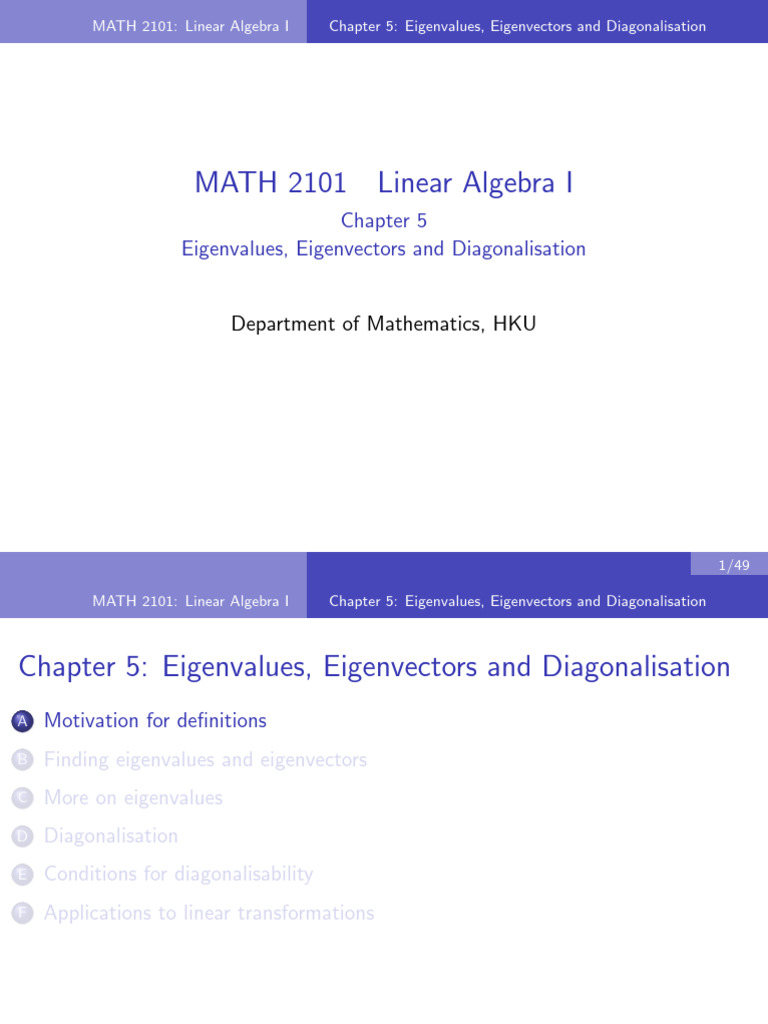 Eigenvalues, Eigenvectors and Diagonalisation | PDF | Eigenvalues And Eigenvectors | Matrix ...