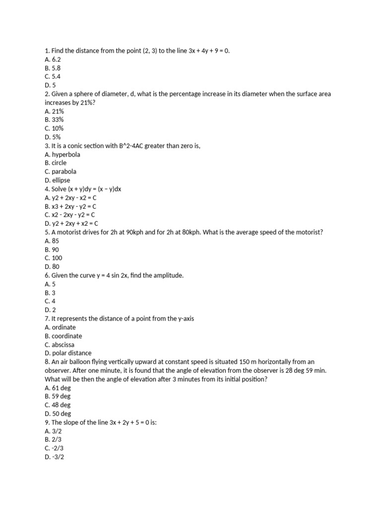Lpu Sample Preboard Math1 | PDF | Geometry | Euclidean Geometry
