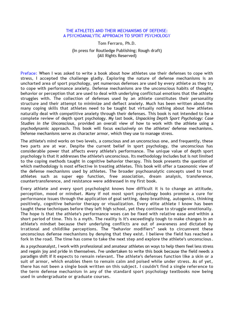 Tom Ferraro The Athletes and Their Mechanisms of Defence | PDF ...