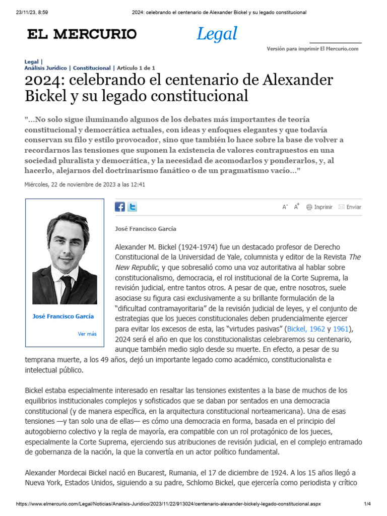 2024 Celebrando El Centenario de Alexander Bickel y Su Legado ...