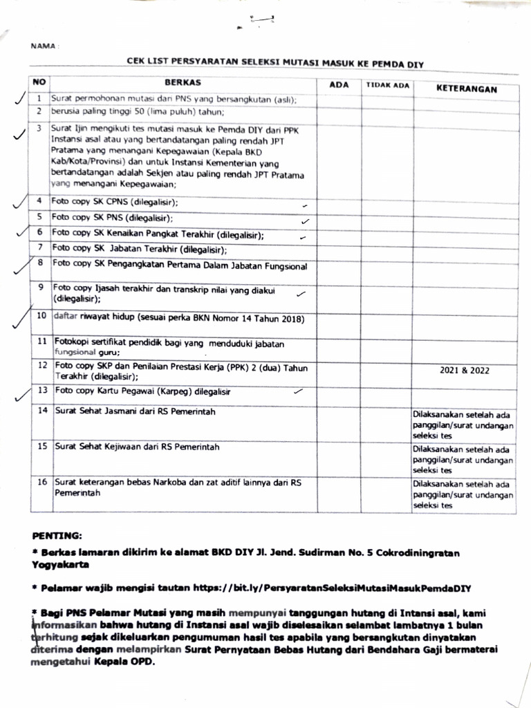 Syarat Mutasi DIY | PDF