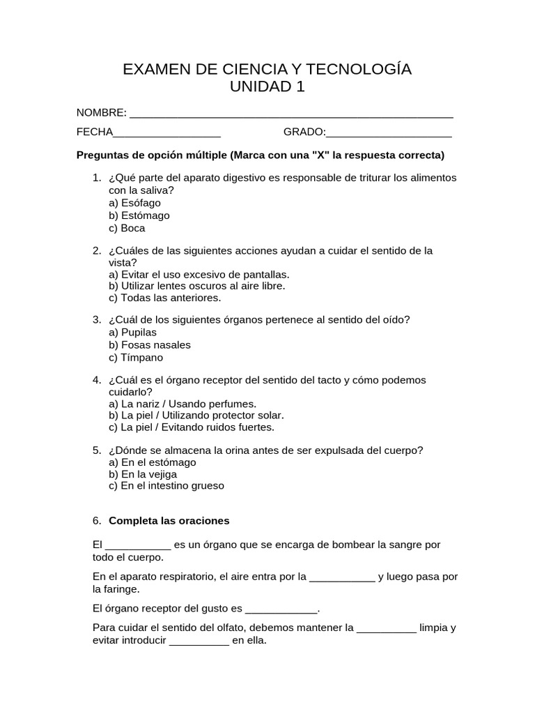 Examen de Ciencia y Tecnología 1 | PDF