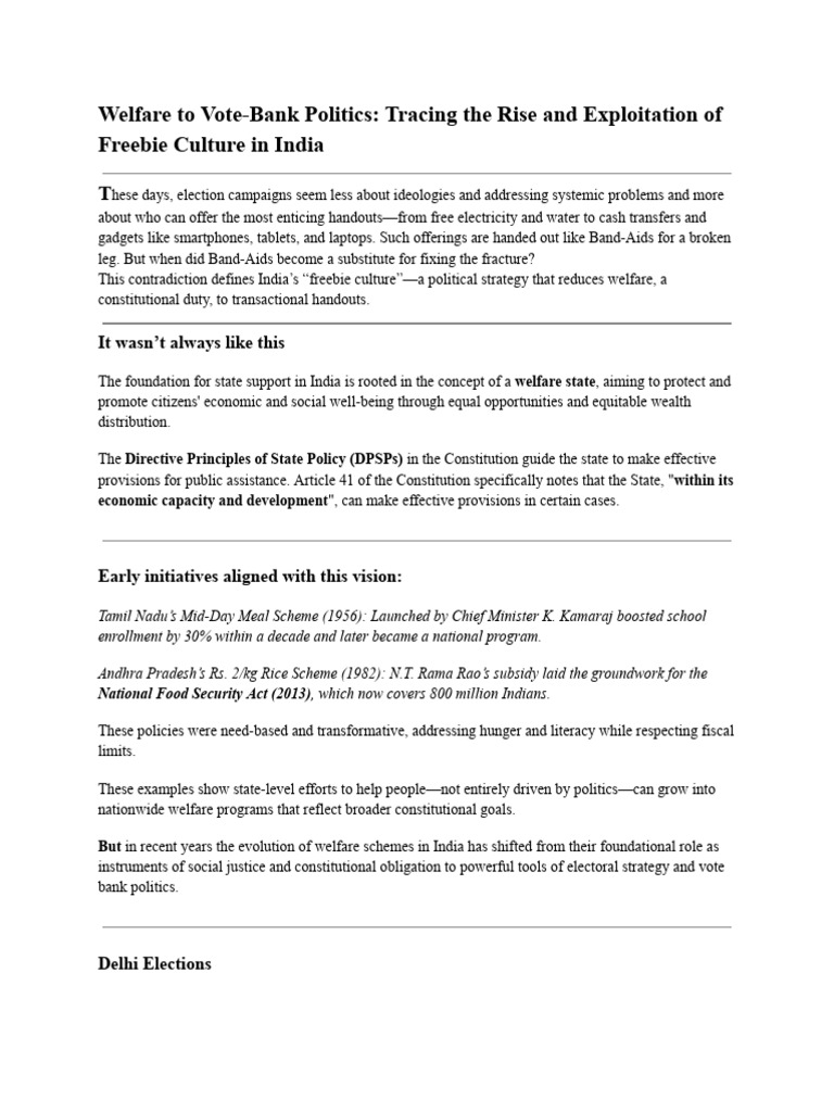 Freebie Culture in India | PDF | Economies | Social Policy