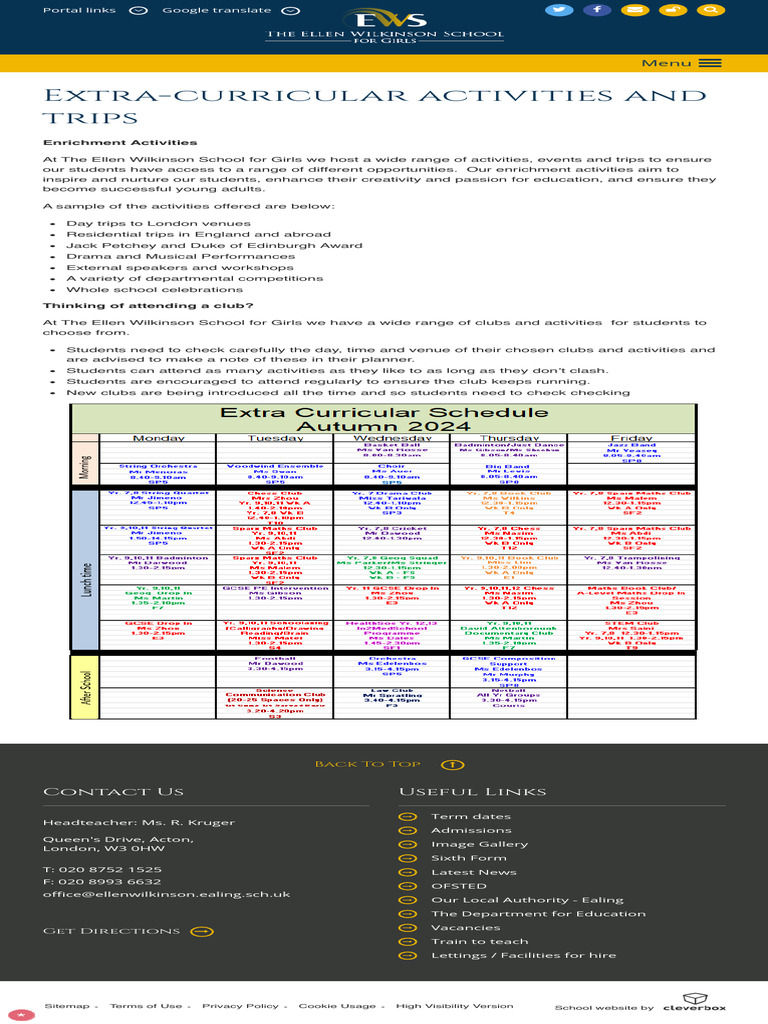 Extra-Curricular Activities and Trips - The Ellen Wilkinson School For ...