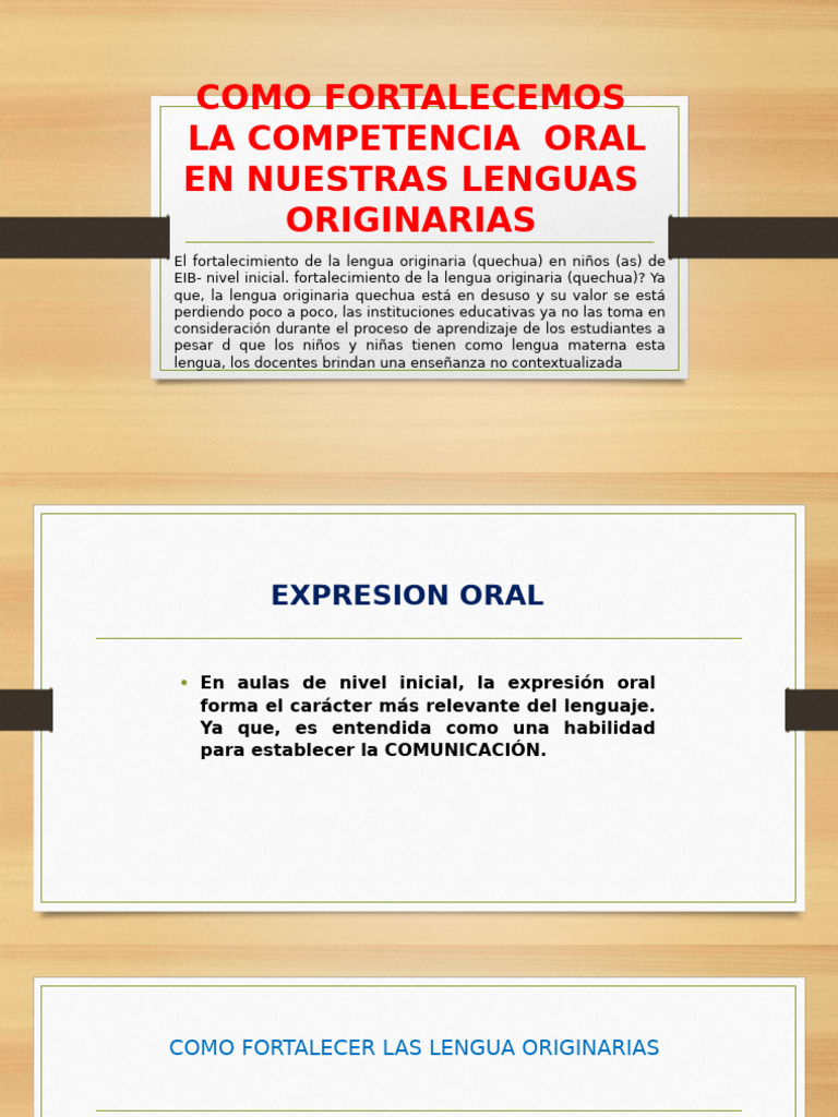 COMO FORTALECEMOS LA COMPETENCIA ORAL EN NUESTRAS LENGUAS MARLENI INFO ...
