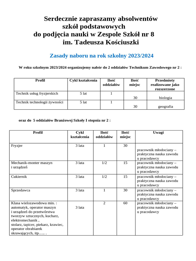 Zasady Naboru Do ZS NR 8-23-24 2 | PDF