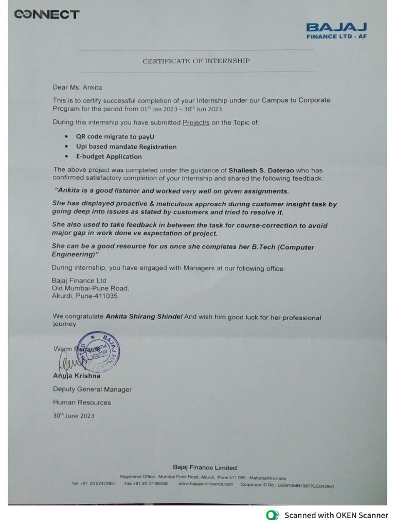 483 - SHINDE ANKITA Certificate | PDF