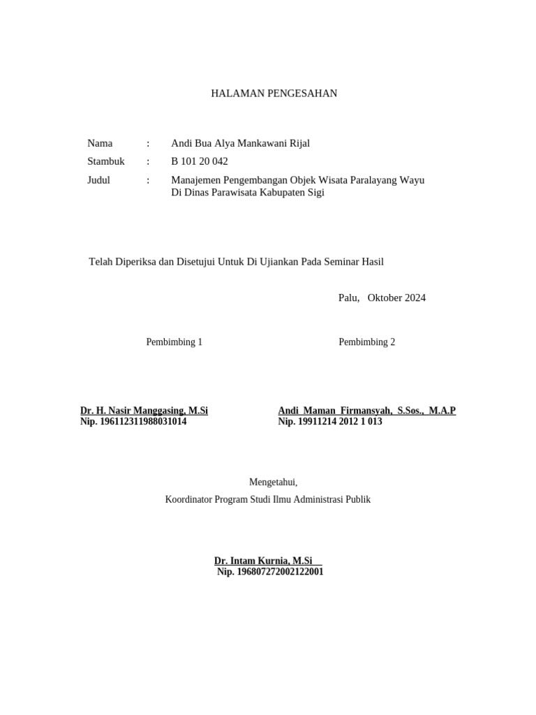 HALAMAN PENGESAHAN Contoh | PDF