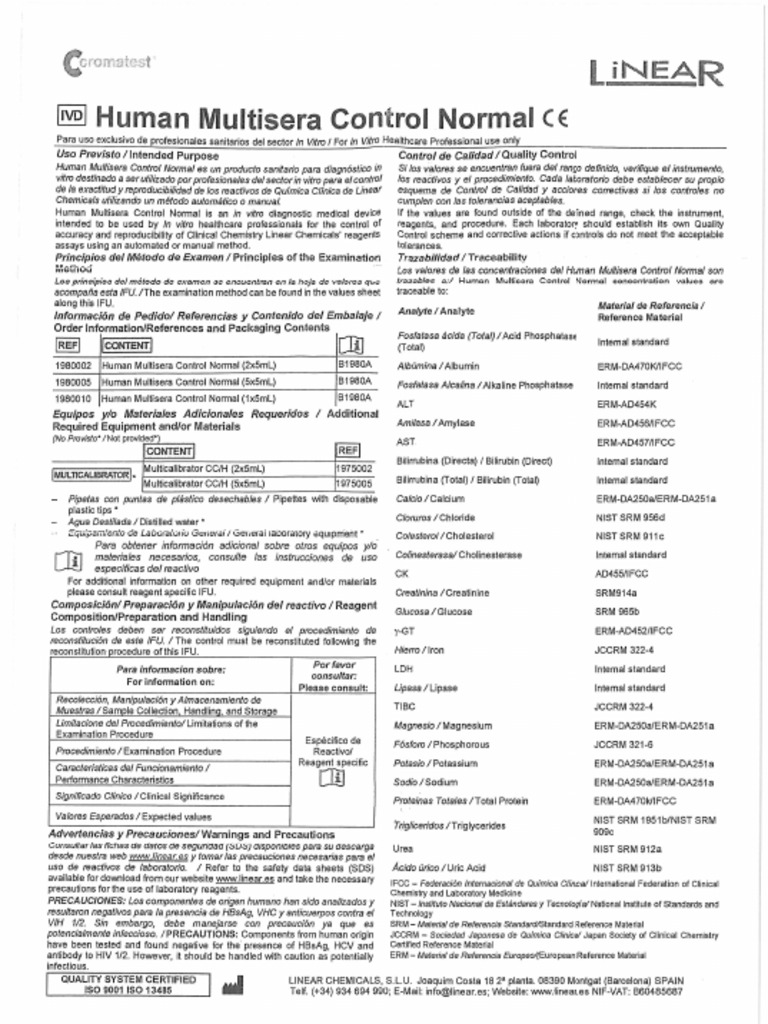 Human Multisera Normal (Lote 19292) | PDF