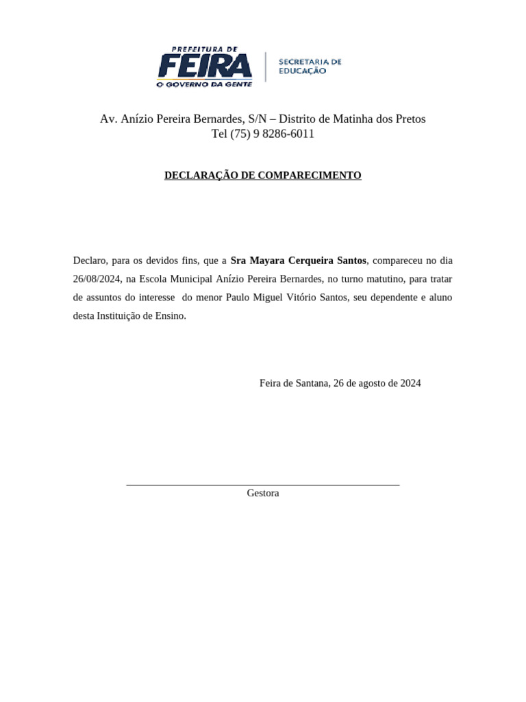 Declarao de Comparecimento | PDF
