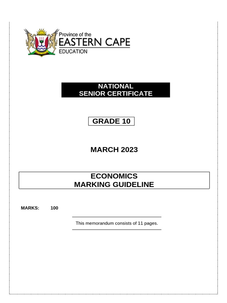 Grade 10 Controlled Test Economics MG March 2023 | PDF | Economics ...
