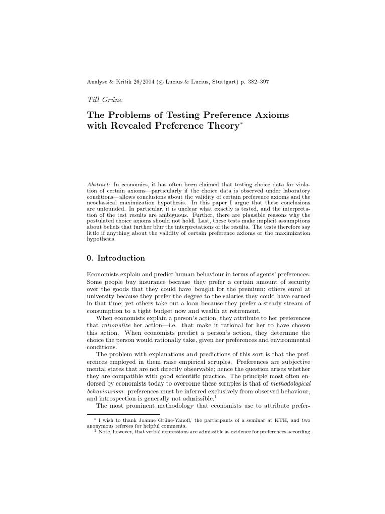 Grüne, Till - The Problems of Testing Preference Axioms With Revealed ...