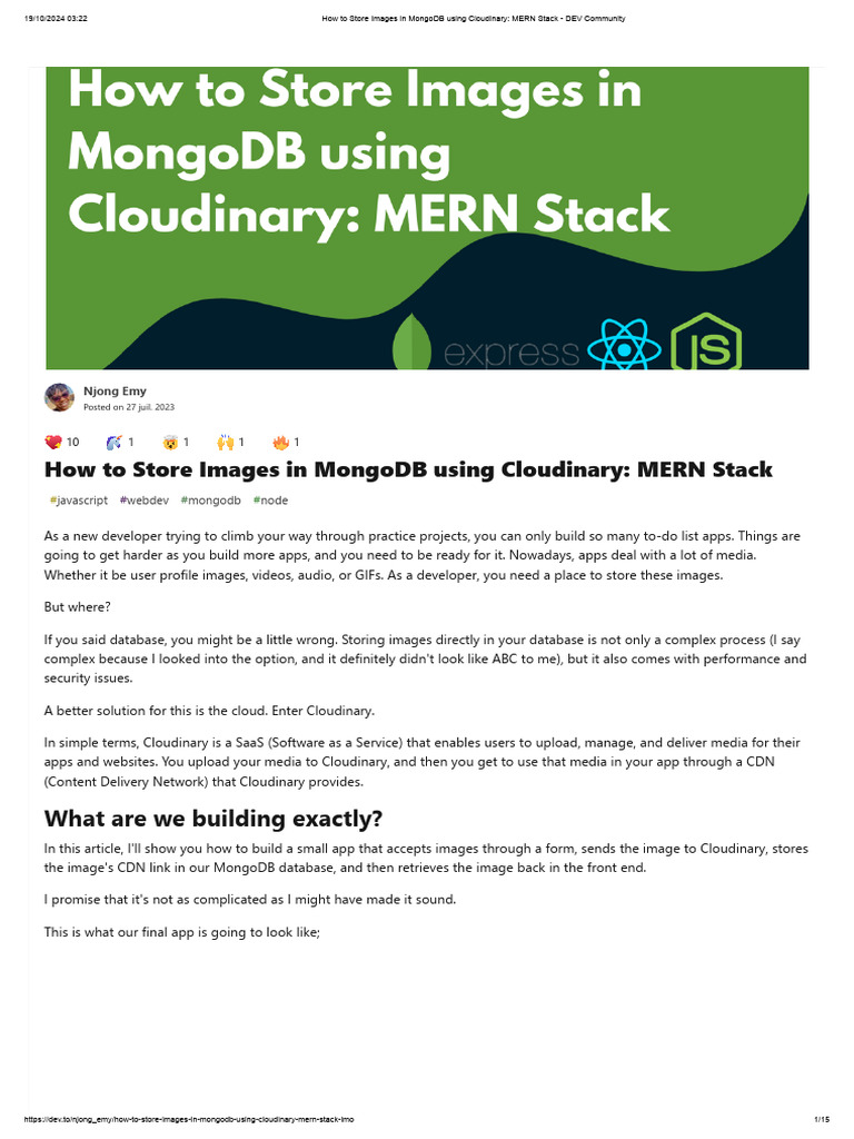 How To Store Images in MongoDB Using Cloudinary - MERN Stack - DEV Community | PDF | Database ...