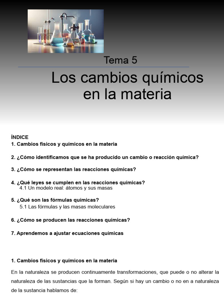 Tema5-Los Cambios Químicos en La Materia | PDF | Reacciones químicas ...
