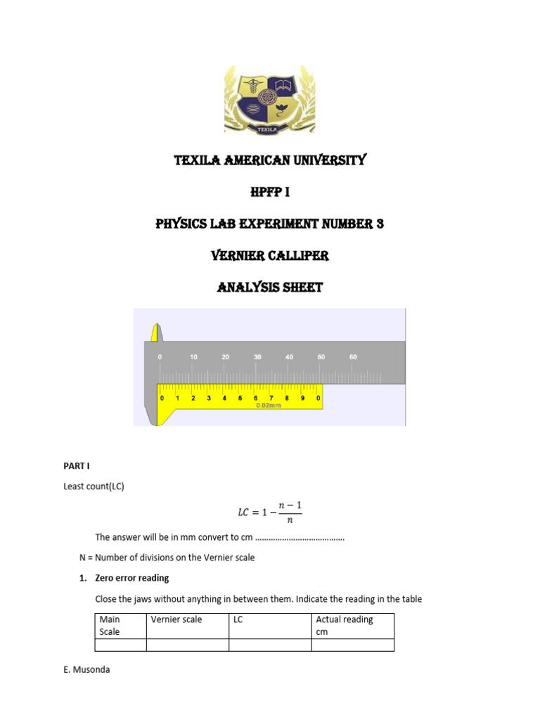 Vernier Caliper Physics Lab Analysis | PDF