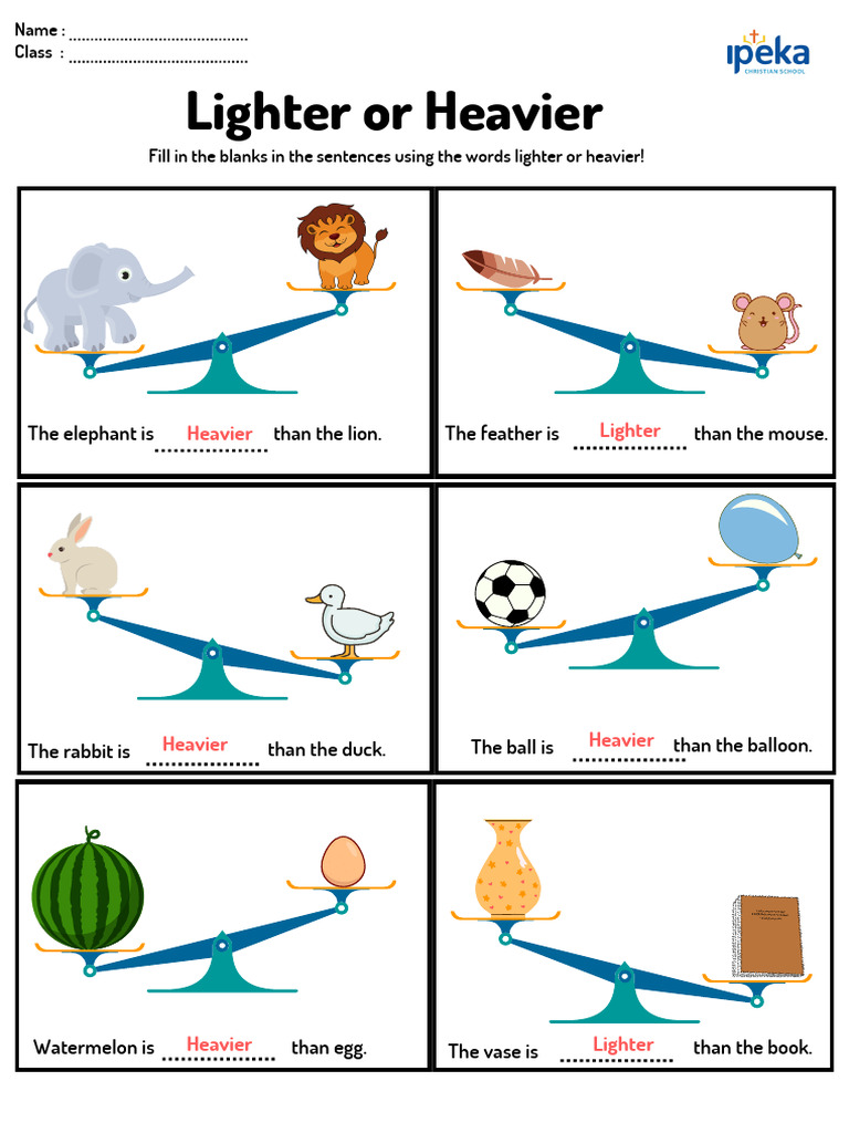 Heavier and Lighter Worksheet | PDF