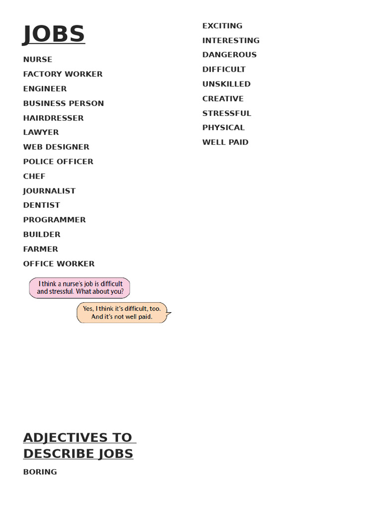 Jobs + Adjectives | PDF