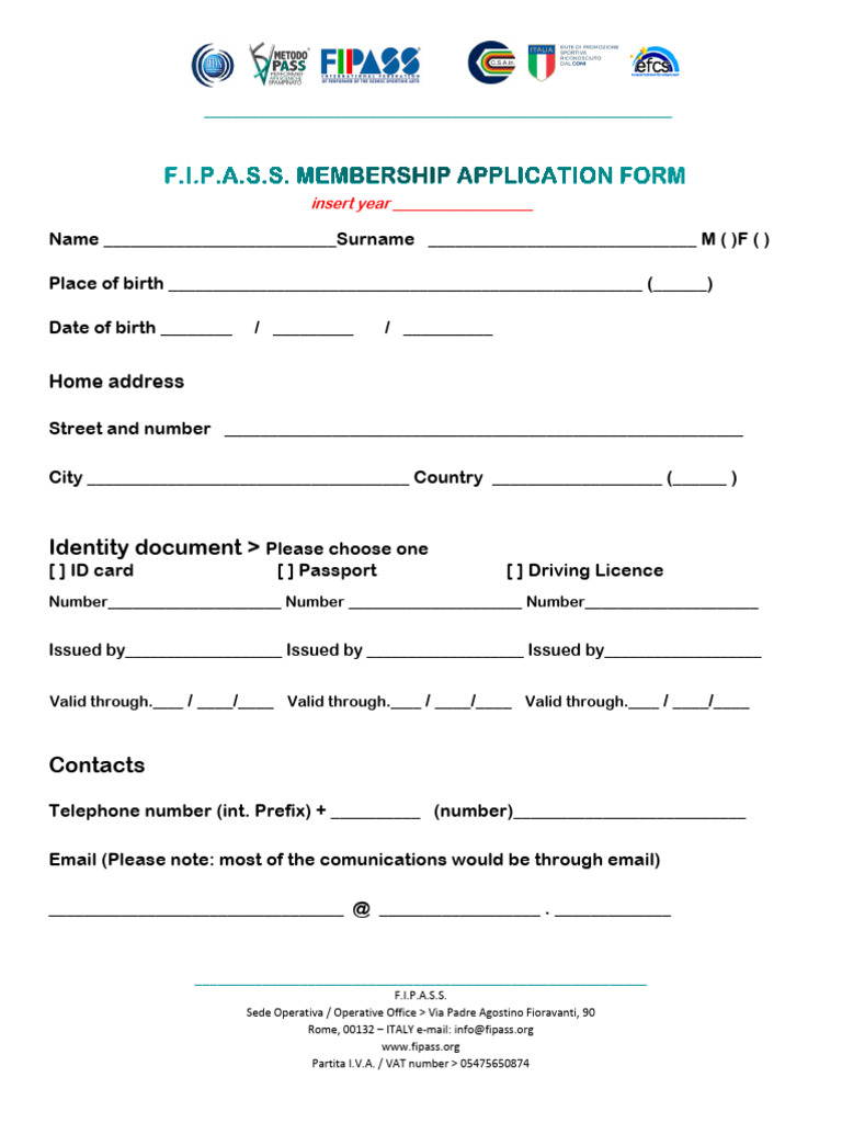 Fipass Membership Application Form 2025 | PDF | Identity Document ...