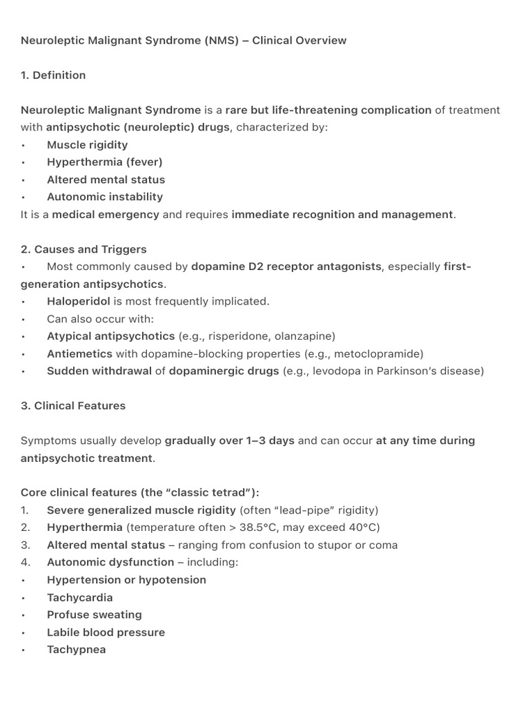 Neuroleptic Malignant Syndrome (NMS) – Clinical Overview | PDF | Medical Specialties | Diseases ...