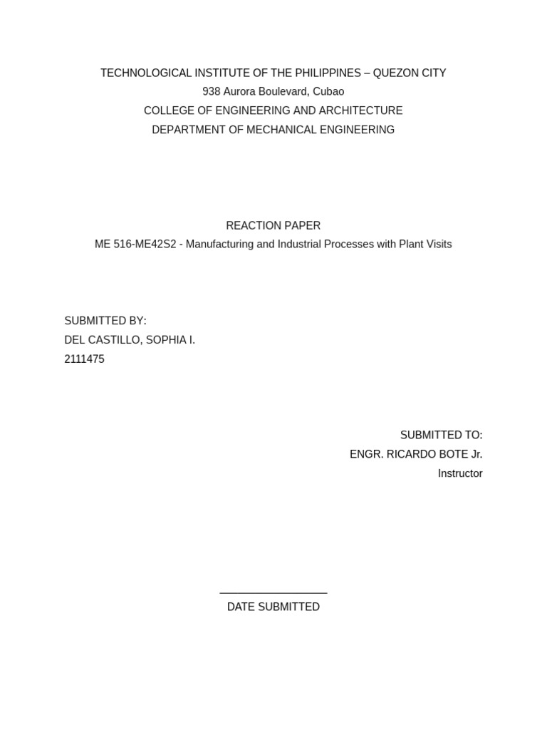 Plant Visit Reaction Paper | PDF | Cement | Industrial Processes