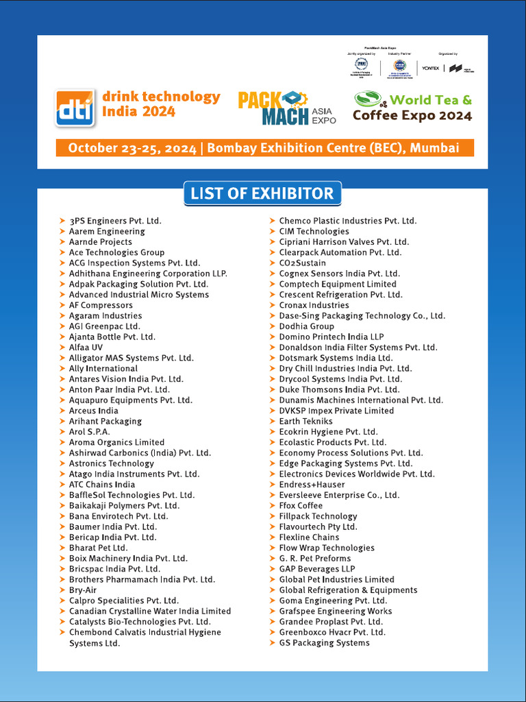 DTI PMAE WTCE Exhibitor List | PDF
