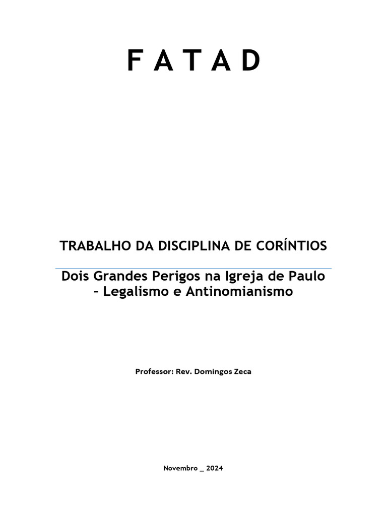 CORINTIO FATAD - TRABALHOa | PDF | Primeira Epístola aos Coríntios ...