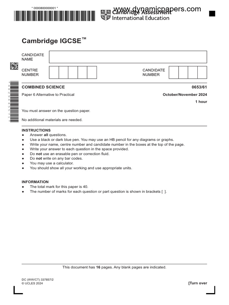 Cambridge IGCSE: Combined Science 0653/61 | PDF | Ion | Precipitation ...