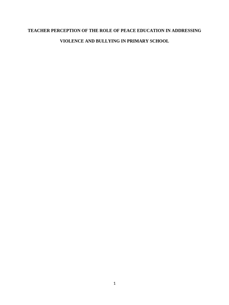 Teacher Perception of The Role of Peace Education in Addressing ...