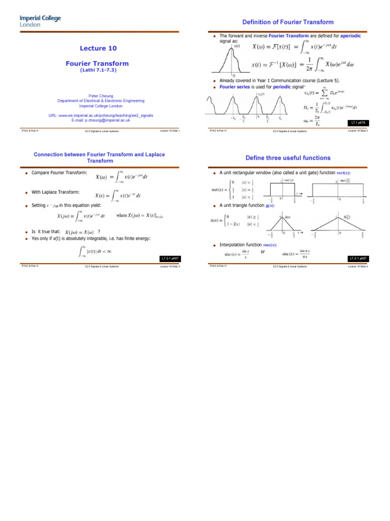 Lecture 10 - Fourier Transform - Lecture 10 - Fourier Transform | PDF | Fourier Transform ...