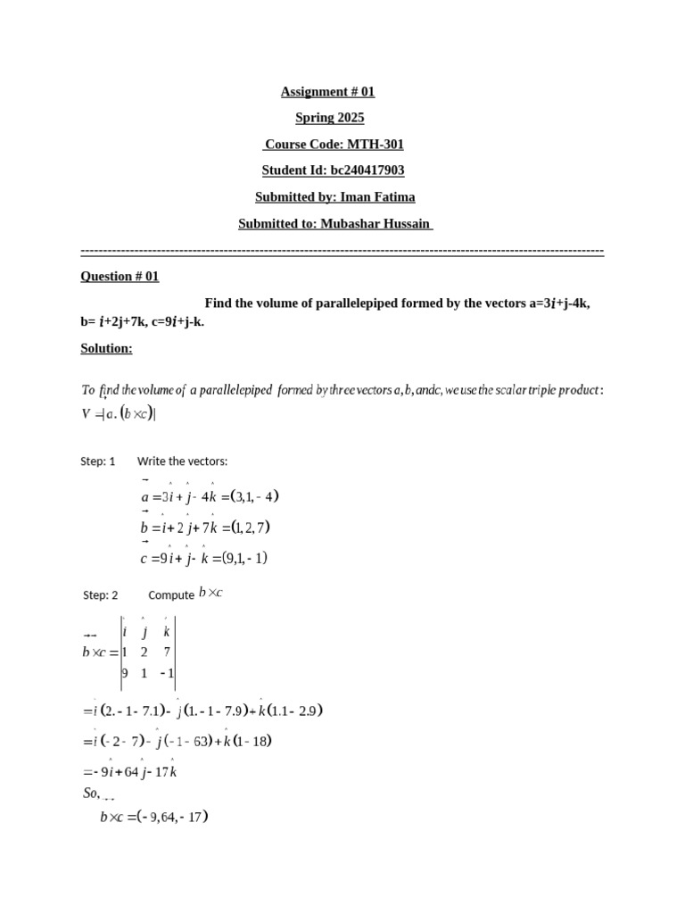 Spring 2025 - MTH301 - 1 - BC240417903 | PDF