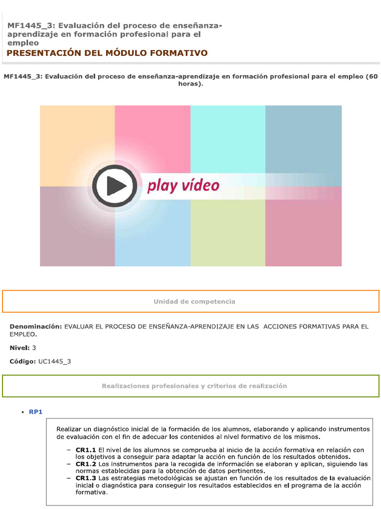 Presentación Del Módulo Formativo | PDF