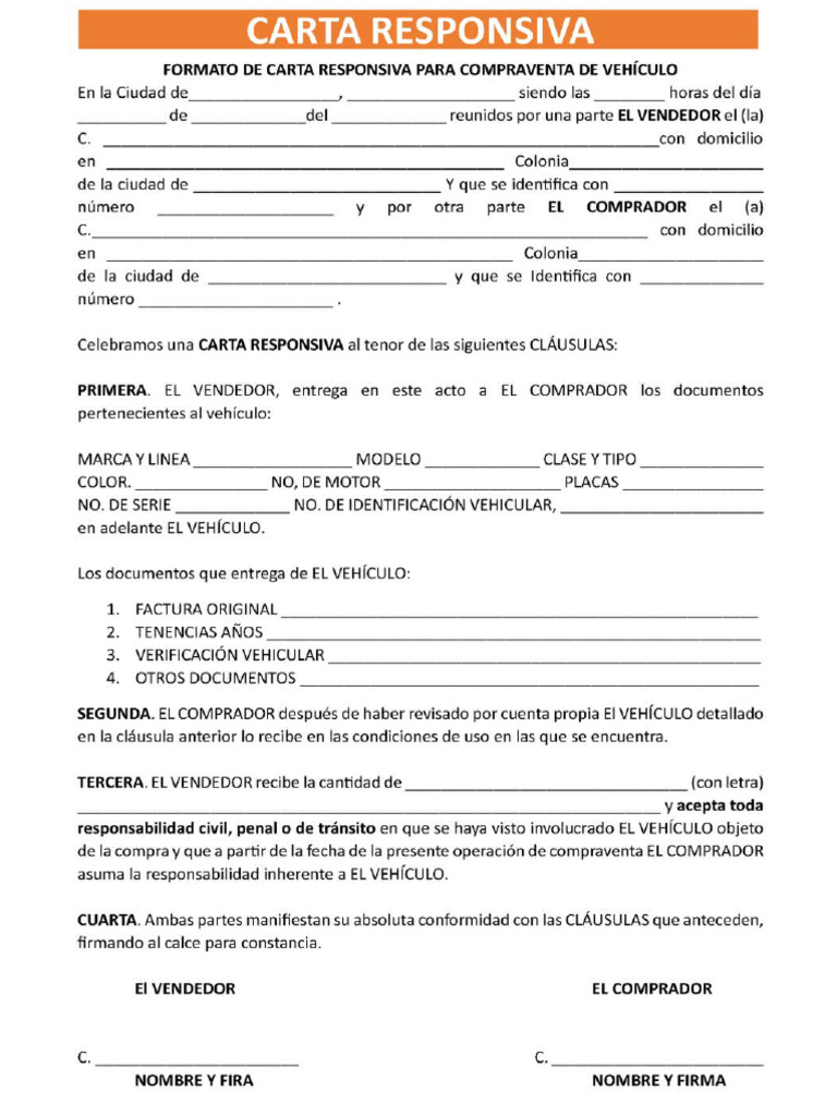carta responsiva auto | PDF