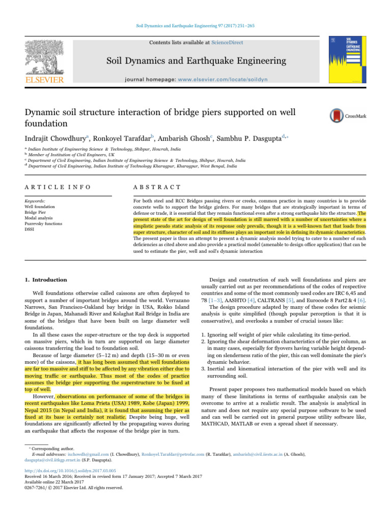 Dynamic Soil Structure Interaction of Bridge Piers Supported On Well ...