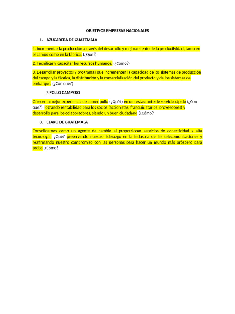 Objetivos Empresas Nacionales | PDF